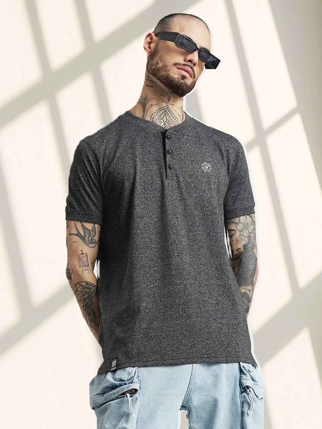 Premium Dark Grey Henley T-Shirt