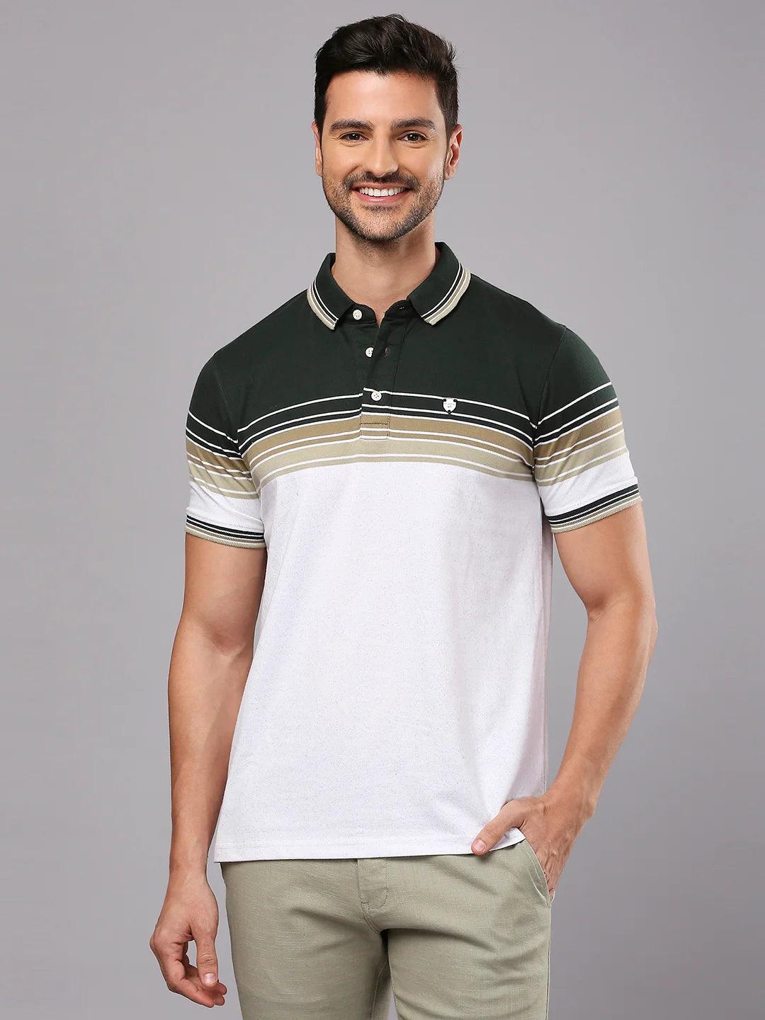 Green Striped Polo Regular H/S T-Shirt